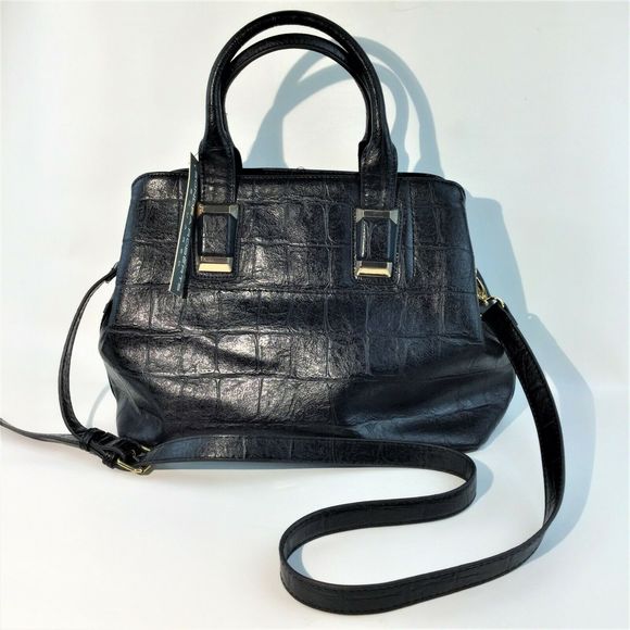 Bags | Sondra Roberts Womens Croc Black Handle Handbag | Poshmark